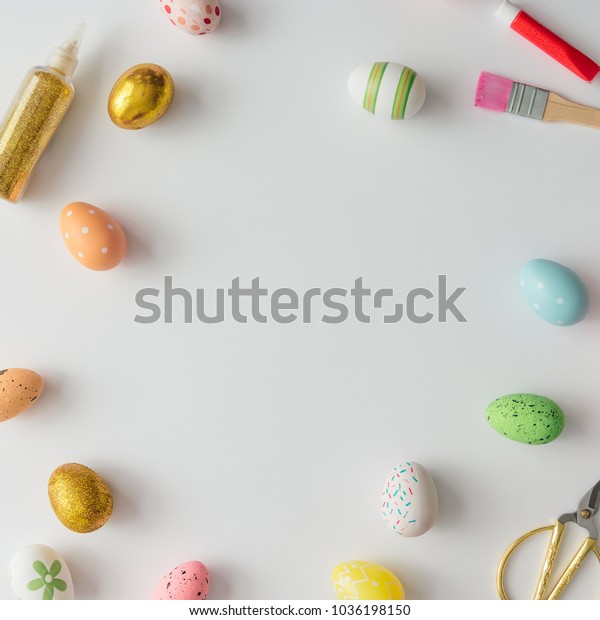 Creative Easter Layout Made Colorful Eggs Stock Photo 1036198150 ...