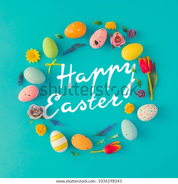 Creative Easter Layout Made Colorful Eggs Stock Photo 1036198243 ...