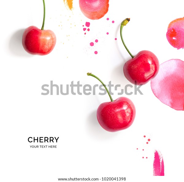 Creative Layout Made Cherry On Watercolor Stock Photo (Edit Now) 1020041398