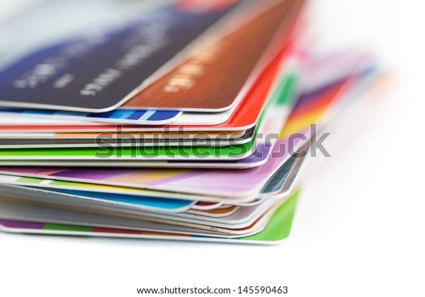 Credit Cards Stack Close Stock Photo (Edit Now) 145590463