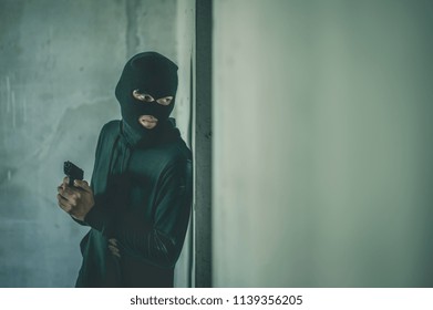 Crime Concept Headshot Disguised Criminal Sneaking Stock Photo ...