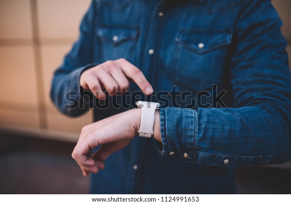 Cropped Image On Man Checking Notification Stock Photo 1124991653 ...