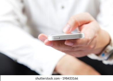 Close Man Using Mobile Smart Phone Stock Photo (Edit Now) 129038348