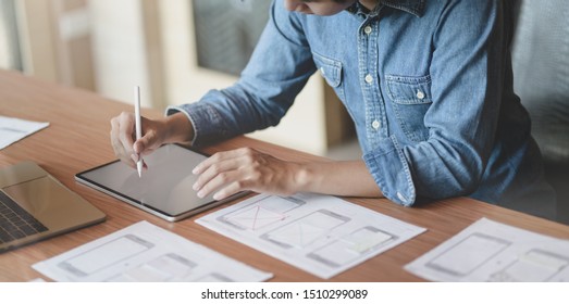 Cropped View Ux Web Developer Drawing Stock Photo 1510299089 | Shutterstock