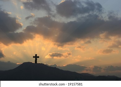 Cross On Dramatic Sunset Stock Photo (Edit Now) 19157581