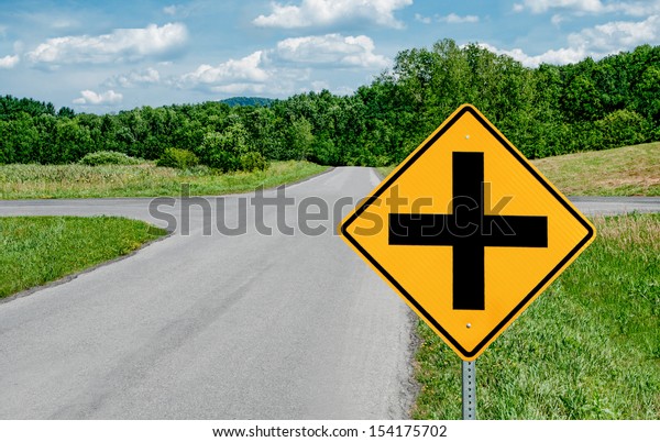 Crossroads Sign Road Sign Warns Intersection Stock Photo (Edit Now ...
