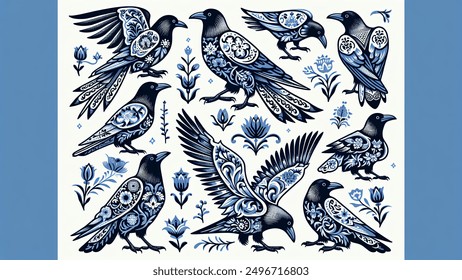 Crow Illustration Multiple Crows Different Crow AI-generated image ...