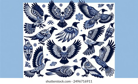 Crow Illustration Multiple Crows Different Crow AI-generated image ...