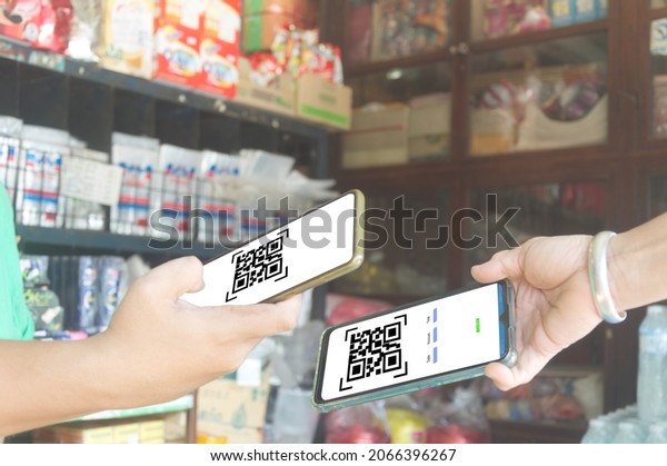 Customer Scanning Qr Code Local Grocery Stock Photo (Edit Now) 2066396267