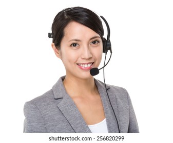Young Happy Business Woman Uniform Headphones Stock Photo 586749176 ...