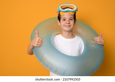 Cute Boy Inflatable Ring Diving Goggles Stock Photo 2107992503 ...