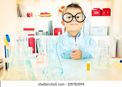 Cute Boy Making Science Experiments Laboratory Stock Photo 109783394 ...