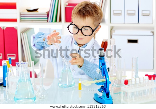 Cute Boy Making Science Experiments Laboratory Stock Photo (Edit Now ...