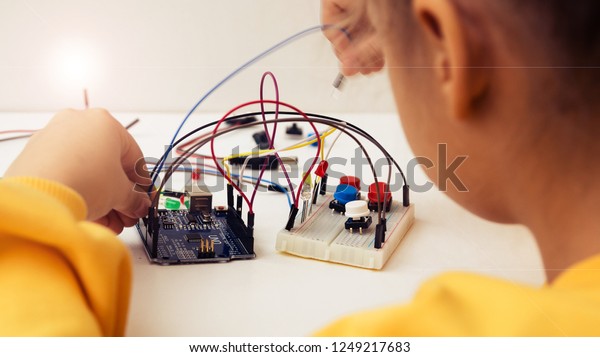 Cute Girl Constructs Robot Arduino Program Stock Photo (Edit Now ... Cute Girl Constructs Robot Arduino Program Stock Photo (Edit Now ...