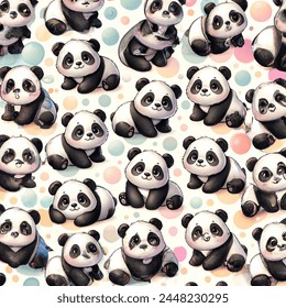 Cute Baby Panda Repeat Pattern Blackwhite AI-generated image 2448228249 ...