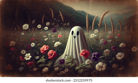 Cute Sheet Ghost Between Realistic Field AI-generated image 2512261387 ...