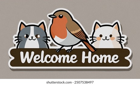 Robin Two Cats Welcome Home Sign AI 生成图片2507538641 | Shutterstock
