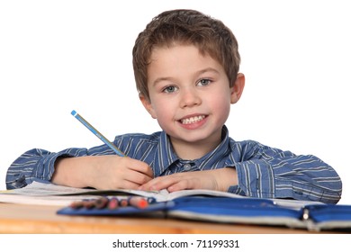 Cute Young Boy Learning White Background Stock Photo 71199331 ...