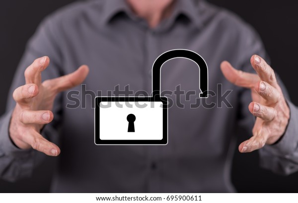 Cyber Security Concept Between Hands Man Stock Photo 695900611 ...