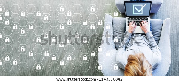 Cyber Security Concept Man Using Laptop Stock Photo 1143570842 ...