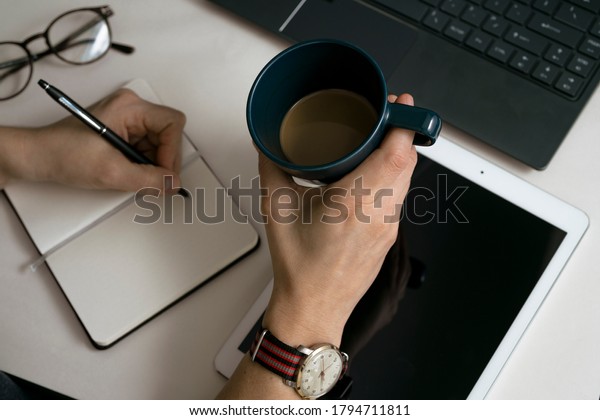 Daily Work Routine Combination Electronic Devices Stock Photo ...