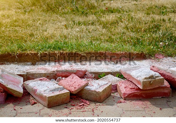Damaged Brick Sidewalk Border Pavement Edges Stock Photo 2020554737 ...