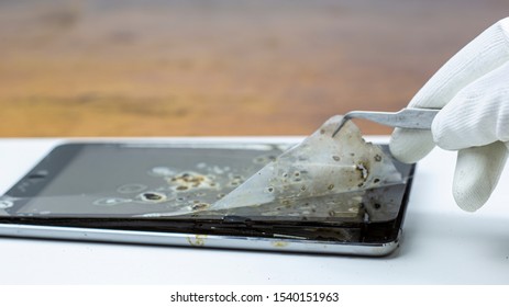 Damaged Exploded Tablet By Overcharging Investigate Stock Photo ...