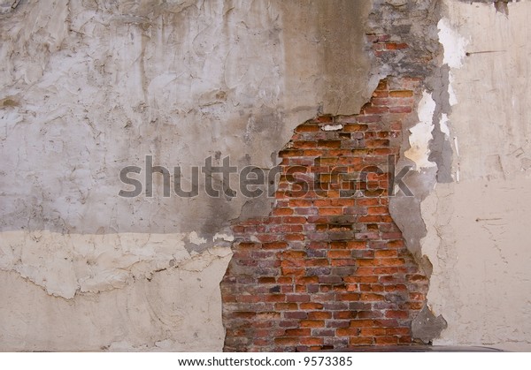 Damaged Wall Bricks Showing Through Plaster Stock Photo (Edit Now) 9573385