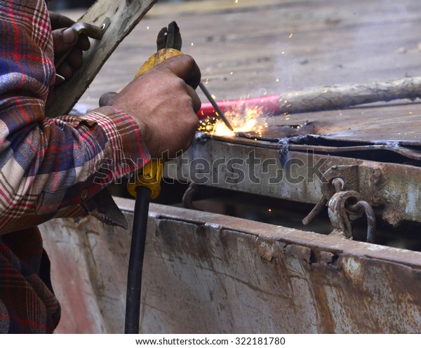 Dangerous Welding Without Protective Work Wear Stock Photo (Edit Now ...
