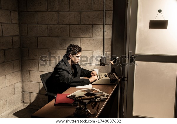 Dark Dramatic Scene Detectives Office Heavy Stock Photo 1748037632 ...