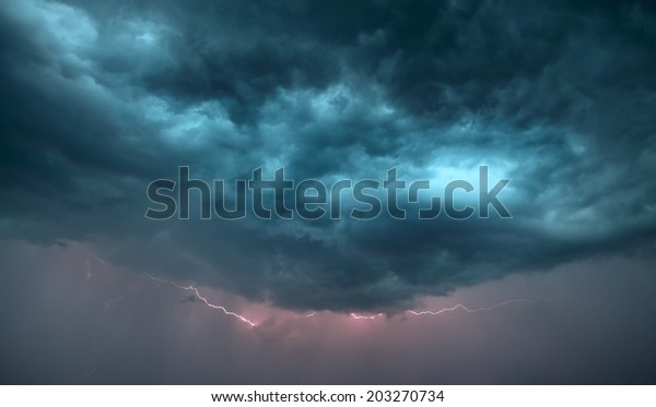 Dark Storm Clouds Lightning Strike Sky Stock Photo (Edit Now) 203270734