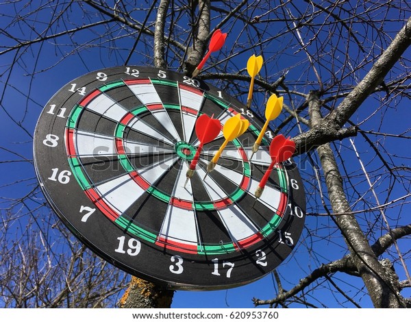 Darts Board Multiple Darts Hanging Tree Stock Photo 620953760 ...