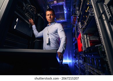 Data Center Engineer Setting Network Infrastructure Stock Photo ...