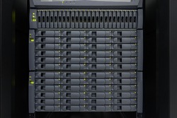 Communication equipment room with lighting in data center with blur and ...