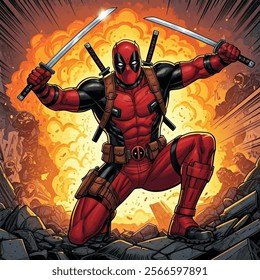 Deadpool Abstract Watercolor Illustration : image générée par une IA ...