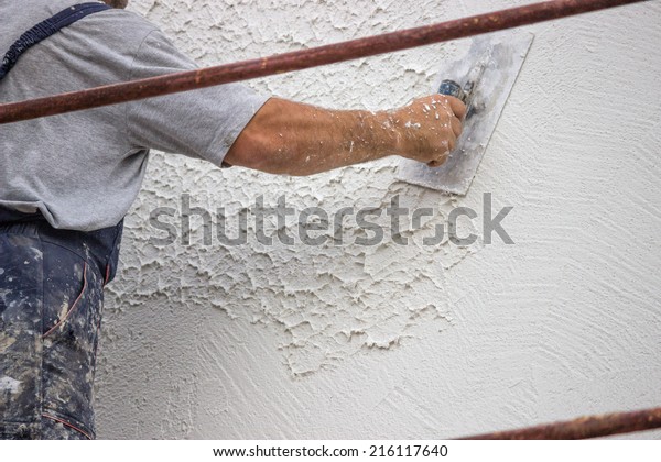 Decorative Plaster Applied On Surface By Stock Photo (Edit Now) 216117640