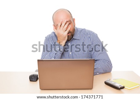 Depressed Man Front Notebook Computer Isolated Stock Photo (Edit Now ...
