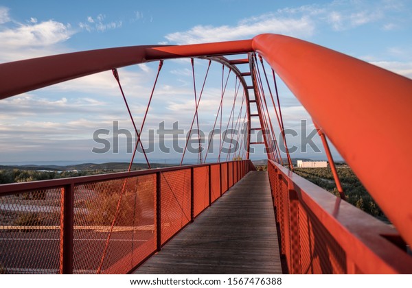 Design Elevated Red Bridge Over Highway Stock Photo (Edit Now) 1567476388