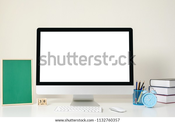 Design Workplace Computer White Screen Standing Stock Photo (Edit Now ...