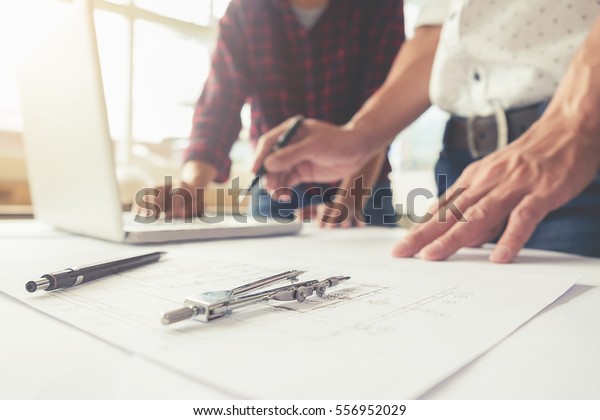 Desk Engineering Project Construction Site Office Stock Photo (Edit Now ...