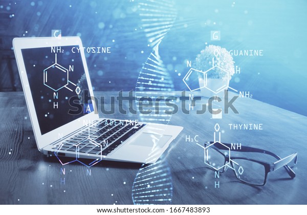 Desktop Computer Background Dna Drawing Double Stock Photo 1667483893 ...