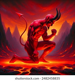 Devil Kneeling Bowing His Head AI-generated image 2482460749 | Shutterstock