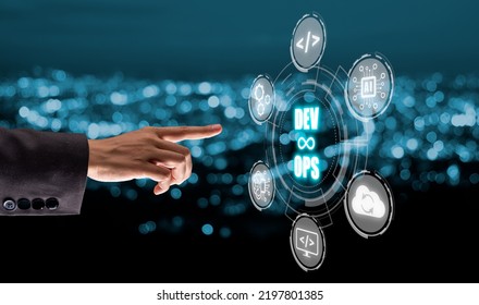 Devops Concept Man Hand Touching Devops Stock Photo 2197801385 ...