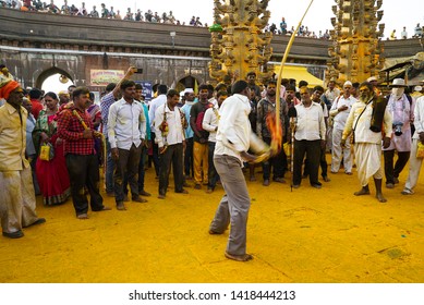Devotee Hindu Men Beating Self Torture Stock Photo (Edit Now) 1418444213