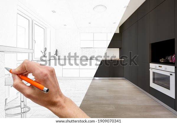 Diagonal Split Screen Drawing Photo Beautiful Stock Photo 1909070341 ...