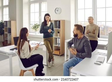 Dialogs Conversations Between Colleagues Workplace Group Stock Photo ...