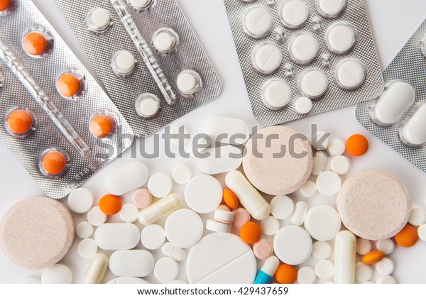Different Colored Tablets On White Background Stock Photo 429437659 ...