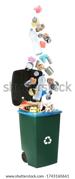 Different Garbage Falling Into Trash Bin Stock Photo 1743160661 ... Different Garbage Falling Into Trash Bin Stock Photo 1743160661 ...