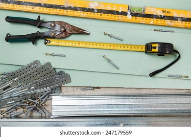 Different Instruments Materials Build Plasterboard Walls Stock Photo ...