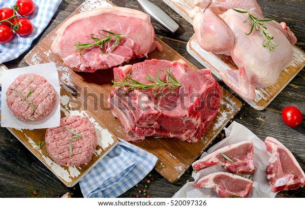 Different Types Fresh Raw Meat Vegetables Stock Photo (Edit Now) 520097326